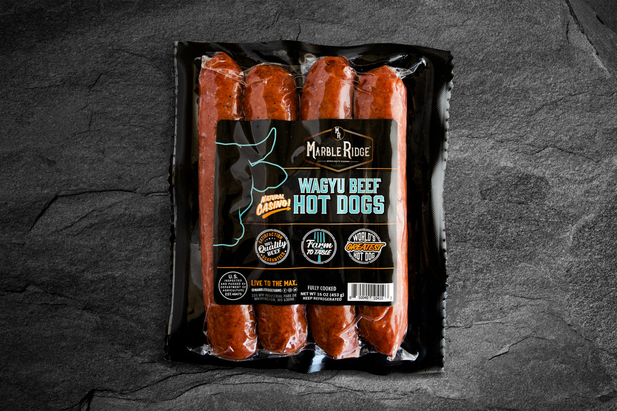 Wagyu Beef Hot Dogs, Natural Casing – Marble Ridge Specialty Farms